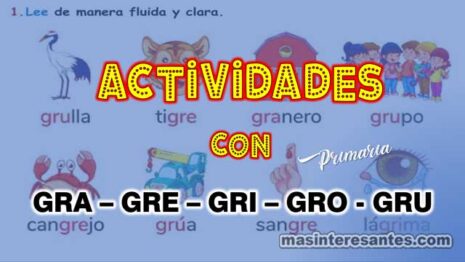 Fichas de trabajo con "gra, gre, gri, gro y gru" Primaria